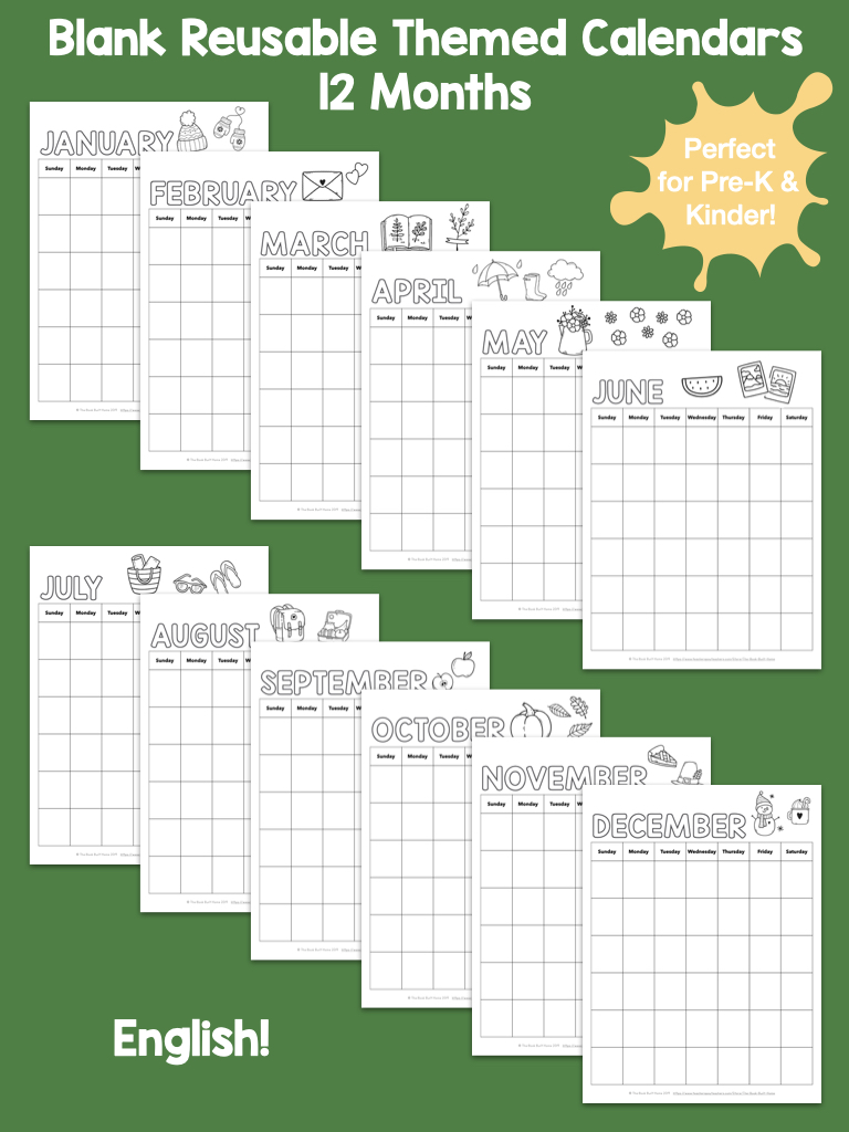 Themed Monthly Printable Calendars: English and Spanish – The Book ...